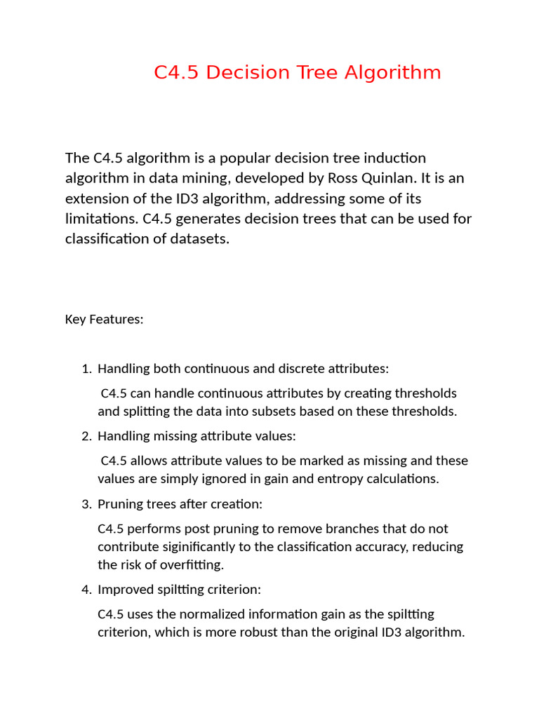 C4.5 Algorithm for Data Scientists | PDF