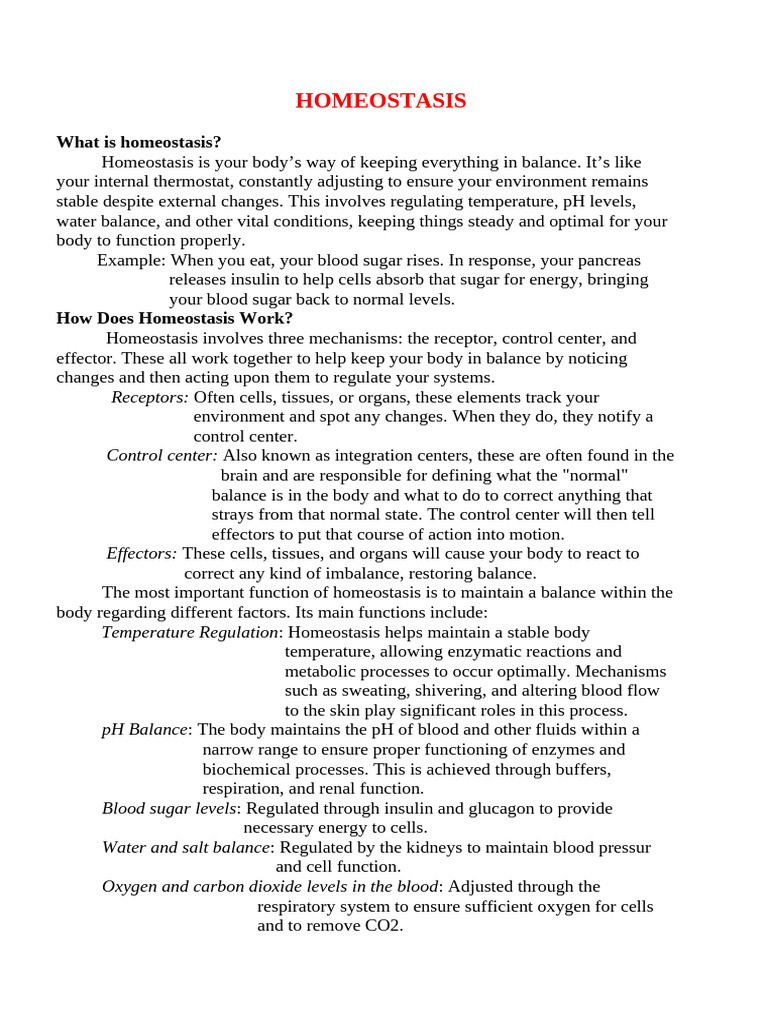 HOMEOSTASIS | PDF | Homeostasis | Thermoregulation