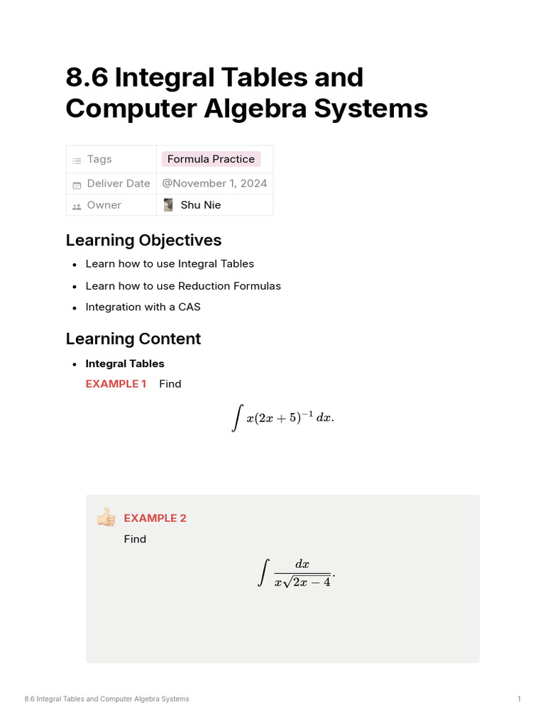 8.6 Integral Tables and Computer Algebra Systems | PDF