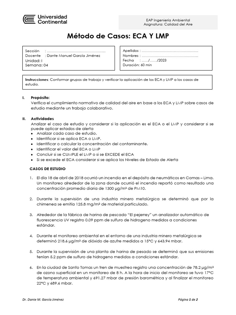 Casos de Estudio Aplicacion de Eca y LMP v2 | PDF | La contaminación del aire | Dióxido de azufre