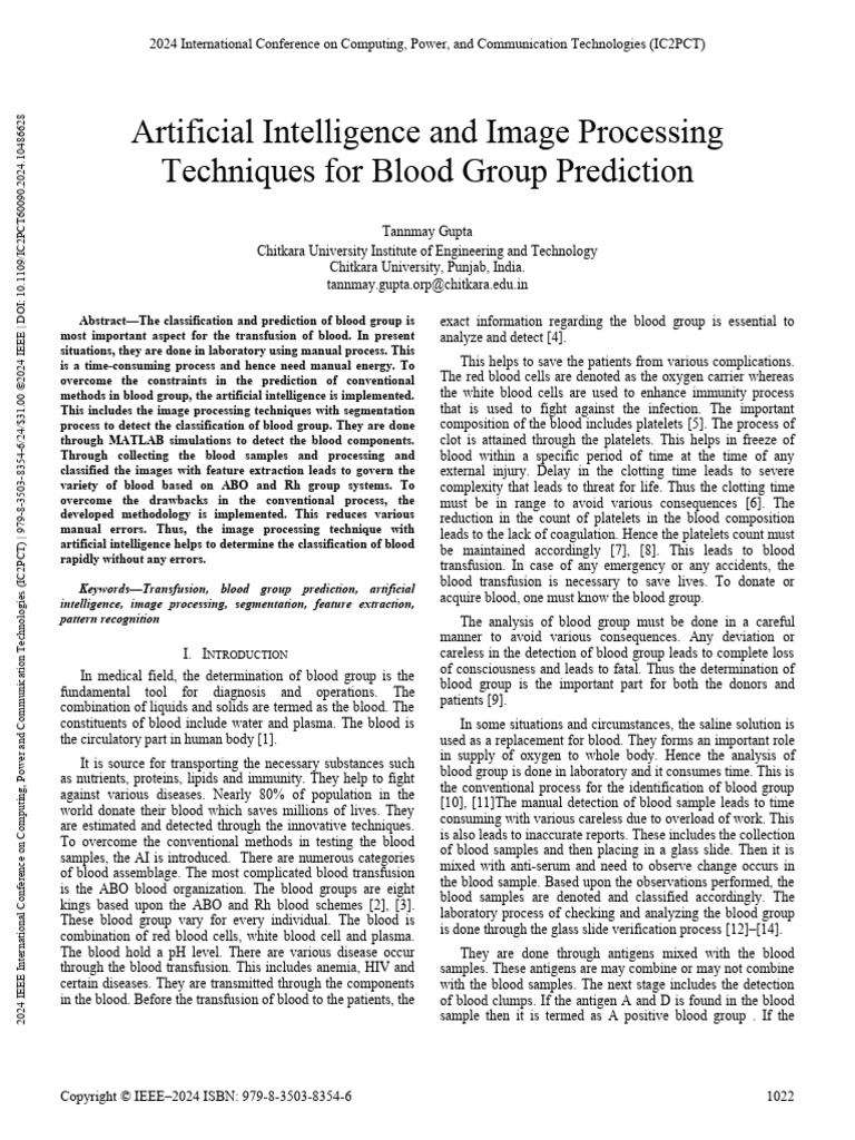 AI Techniques for Blood Group Detection | PDF | Logistic Regression ...