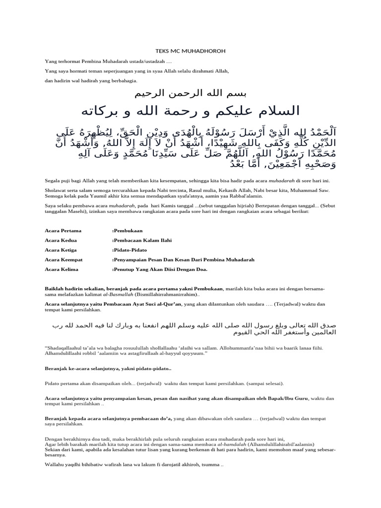 Teks MC Muhadhoroh | PDF