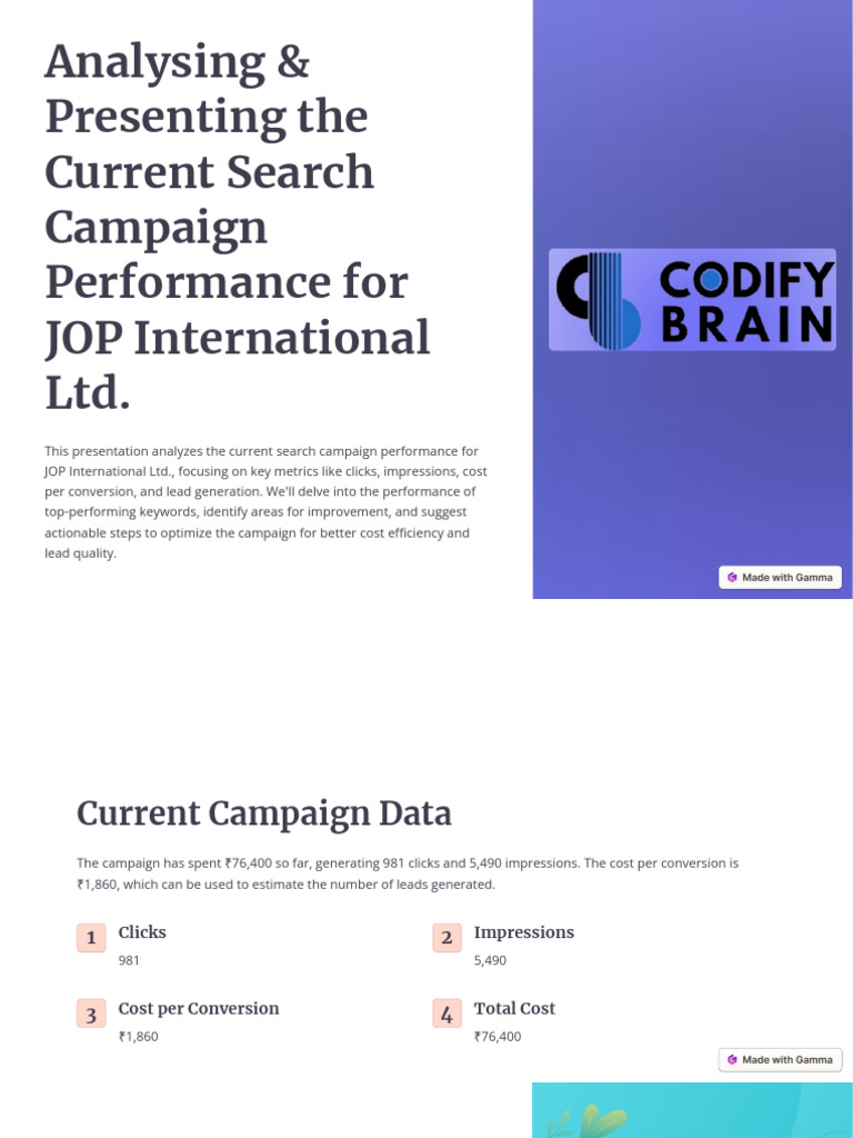 Analysing and Presenting The Current Search Campaign Performance For JOP International LTD | PDF ...