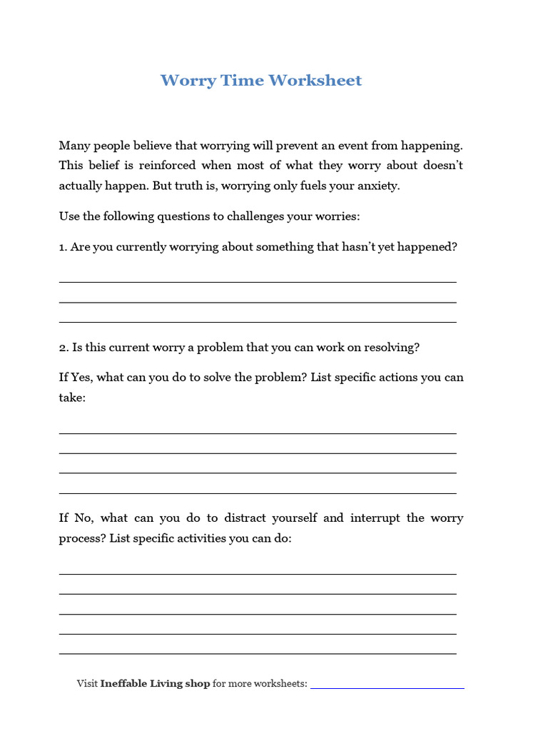 Worry Time Worksheet | PDF