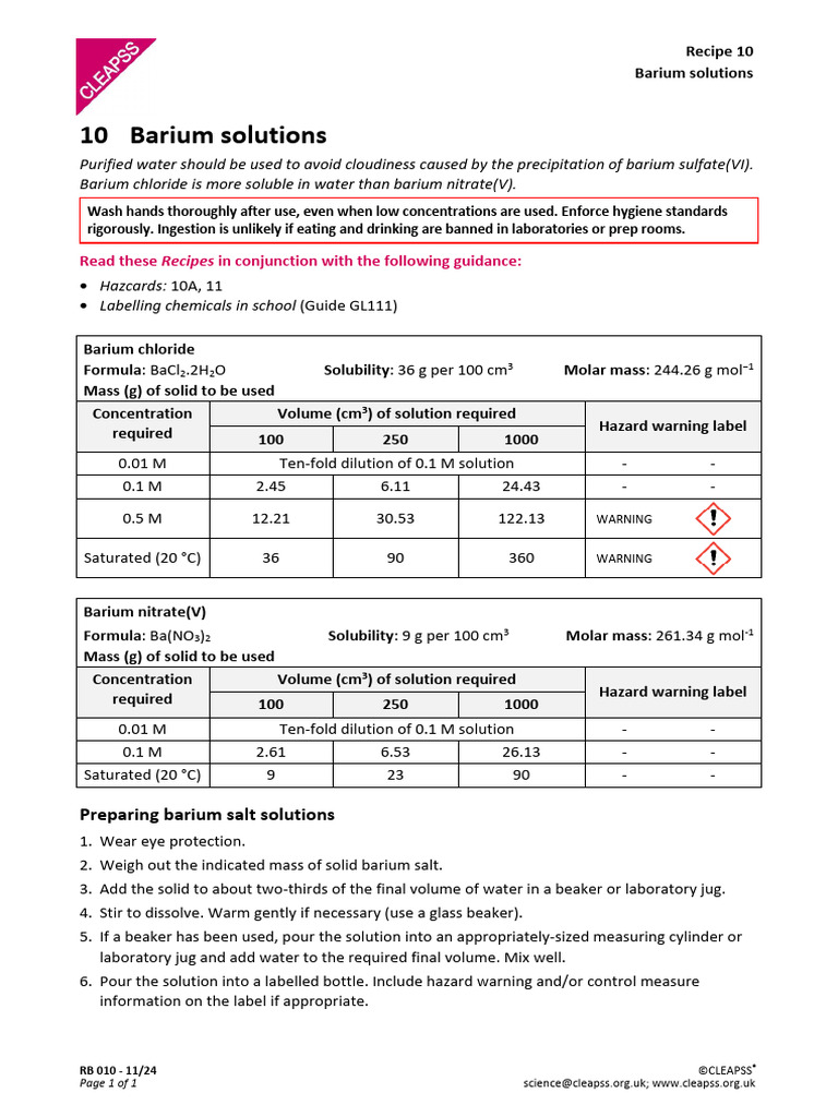 RB010 Barium Solutions | PDF | Concentration | Chemical Substances