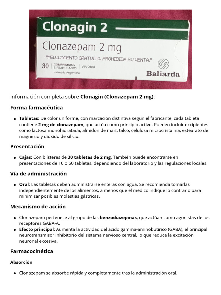 Información Completa Sobre Clonagin (Clonazepam 2 MG) | PDF ...