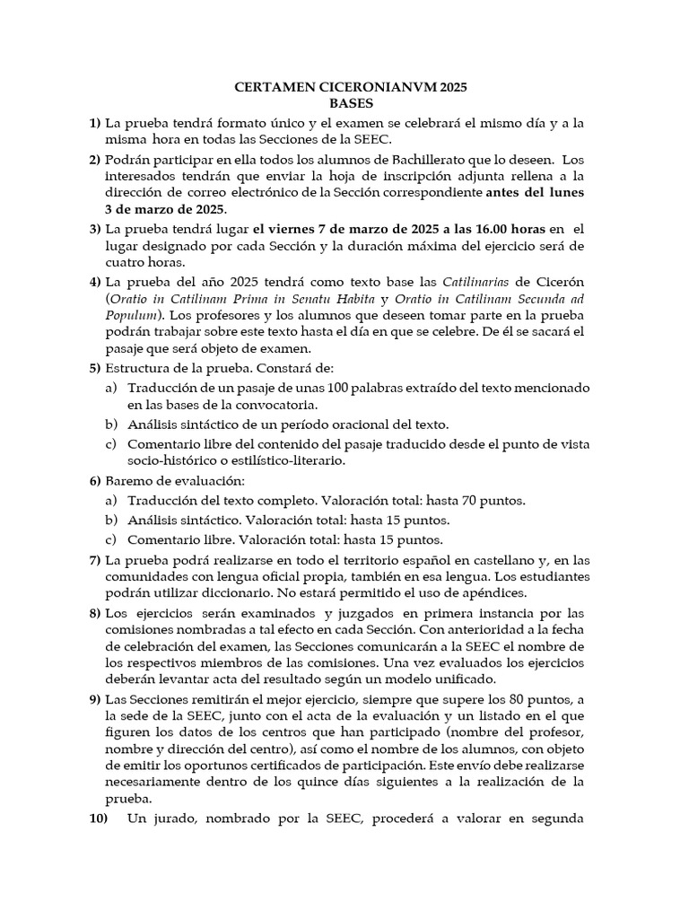 Bases - CERTAMEN CICERONIANVM 2025 | PDF