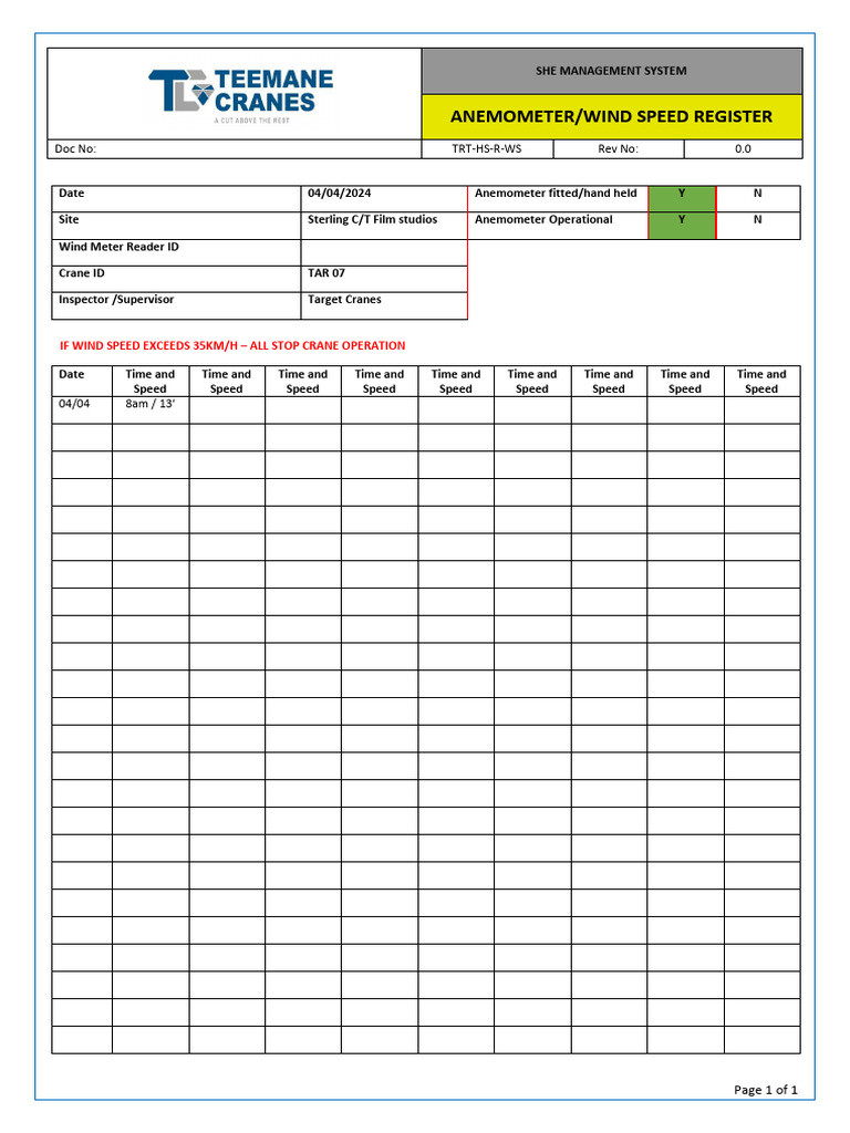 Wind Speed Target Cranes | PDF
