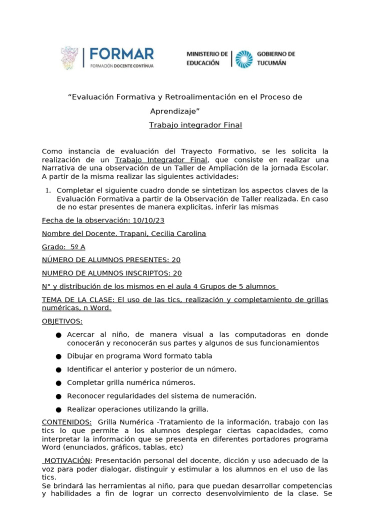 Actividad Integradora Final 2023 | PDF | Evaluación | Aprendizaje
