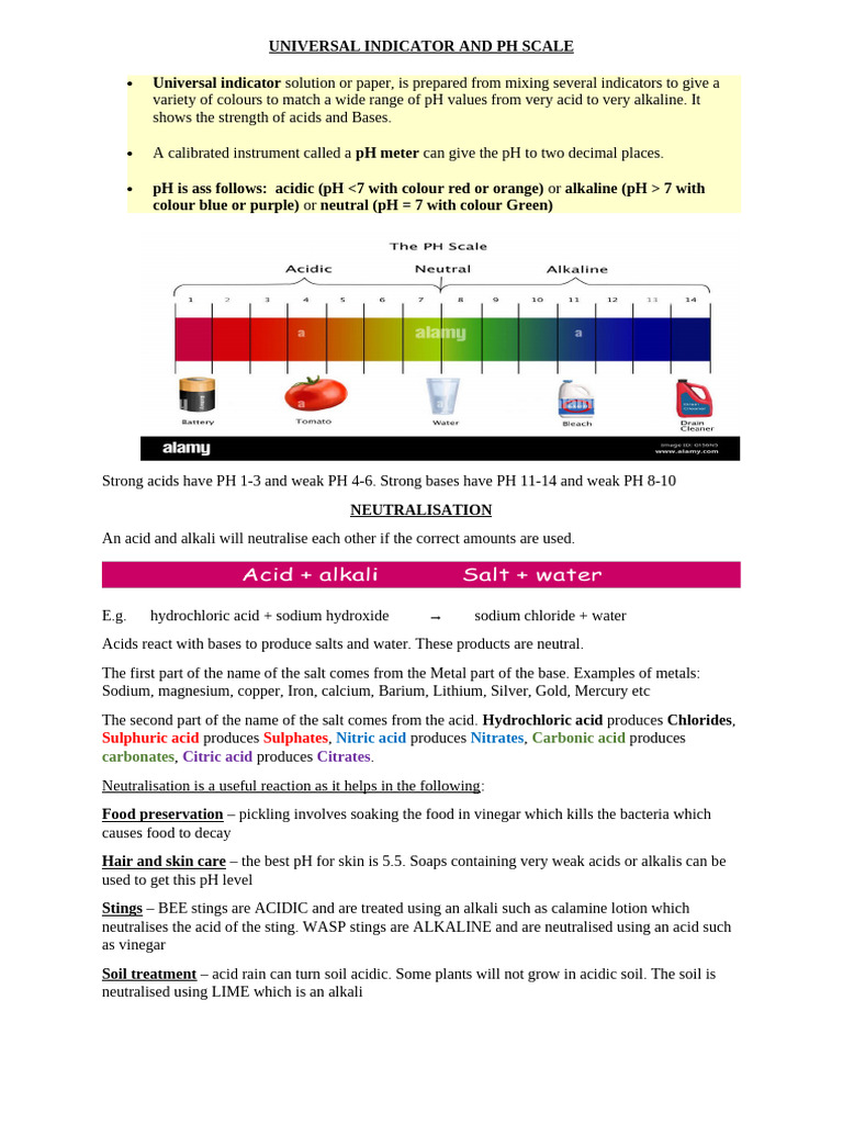 UNIVERSAL INDICATOR AND PH SCALE and NEUTRALISATION | PDF