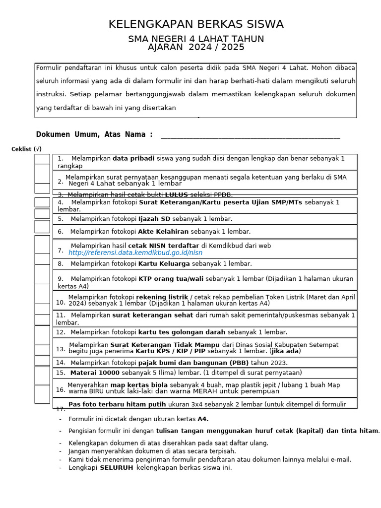 Formulir Data Siswa Baru Ppdb 2024 2025 Mardiok Pdf