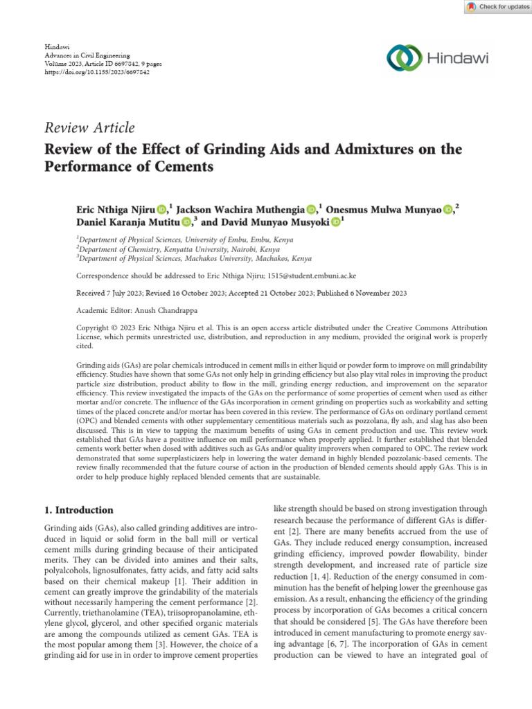 Review of The Effect of Grinding Aids and Admixtures On The | PDF ...