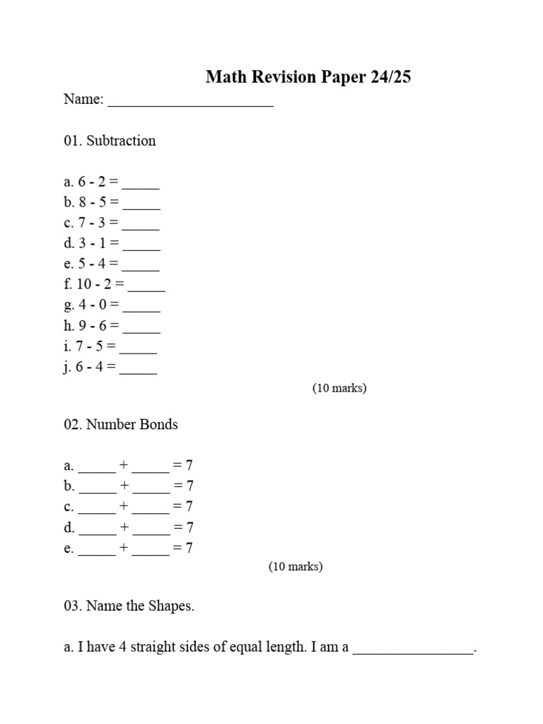 Maths Revision Paper | PDF