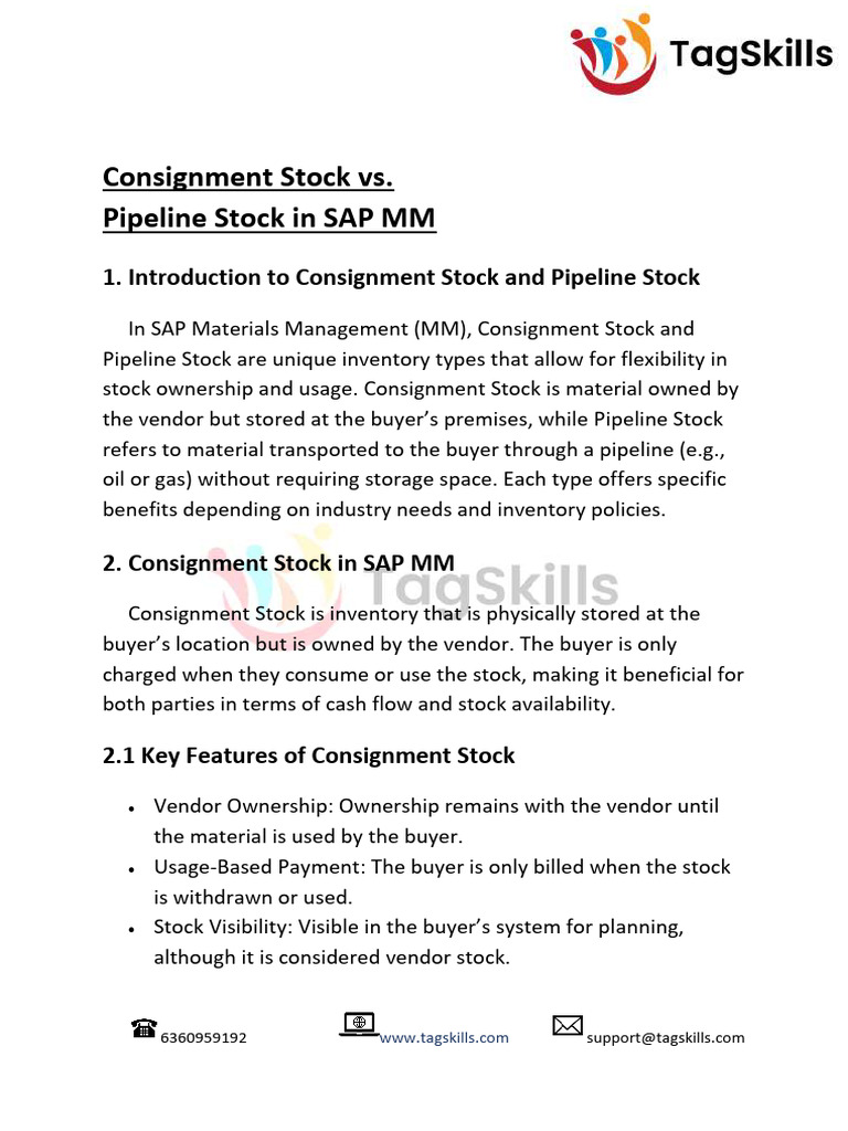 Consignment Stock vs. Pipeline Stock in SAP MM | PDF | Inventory ...