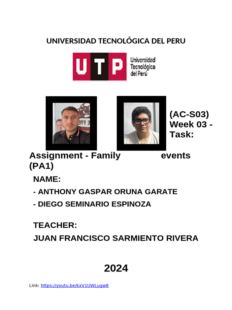 (AC-S03) Week 03 - Task - Assignment - Family Events (PA1) - Anthony Oruna | PDF