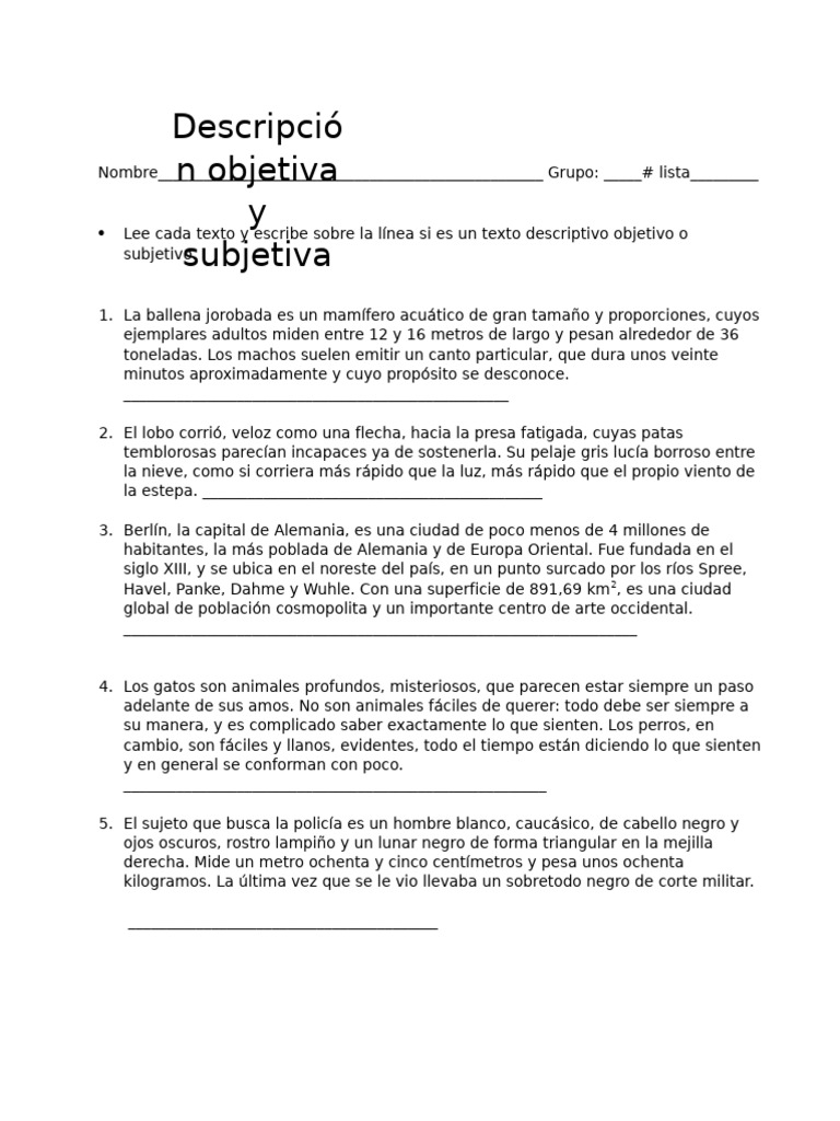 Ejercicio Textos Descriptivos | PDF