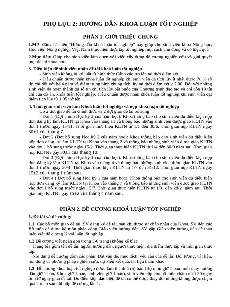 Phu Luc 2 Huong Dan Viet KLTN 07 2020 Bo Sung Tom Tat KLTN 1 1 | PDF