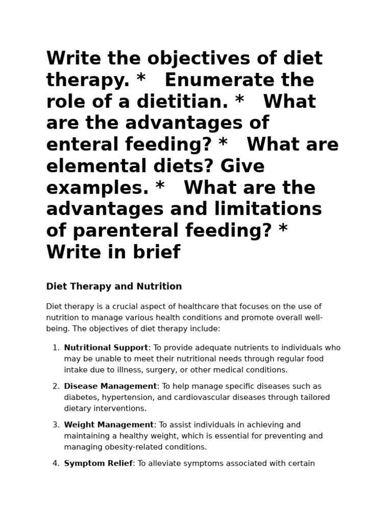 Objectives of Diet Therapy Explained | PDF | Diet (Nutrition) | Diet ...