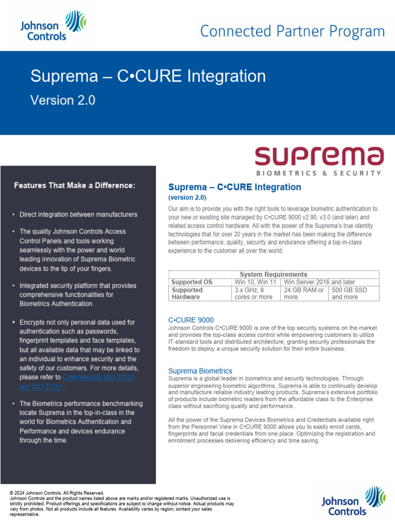 Suprema-C•CURE Integration Overview | PDF | Biometrics | Security