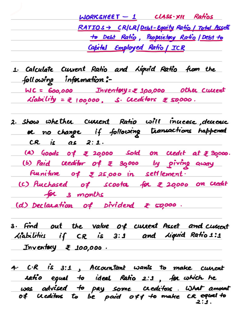 Worksheet On Ratio Analysis | PDF