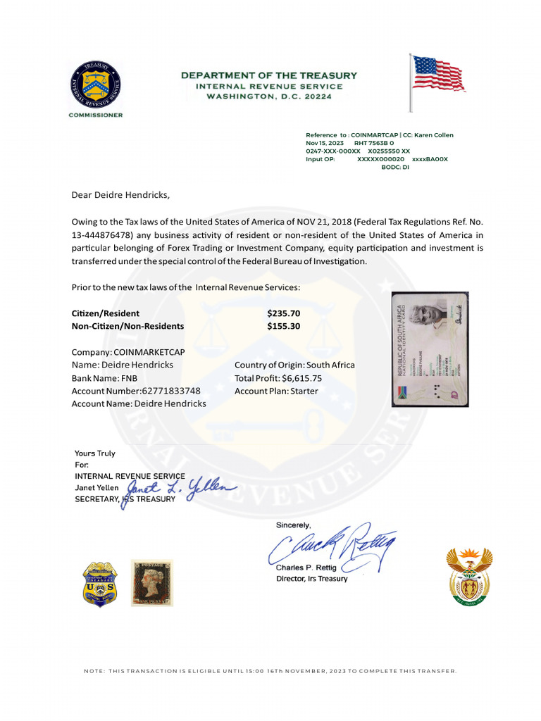 Department of Treasury - CoinmarketCap - Deidre Hendricks | PDF