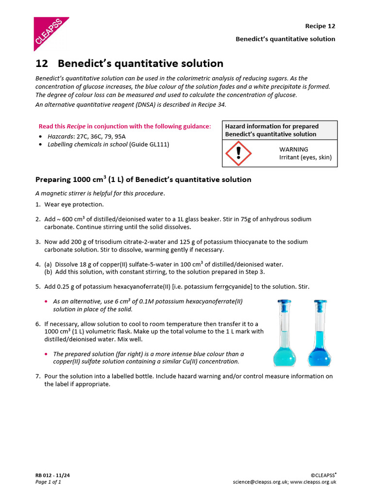 RB012 Benedict S Quantitative Solution | PDF | Purified Water | Potassium