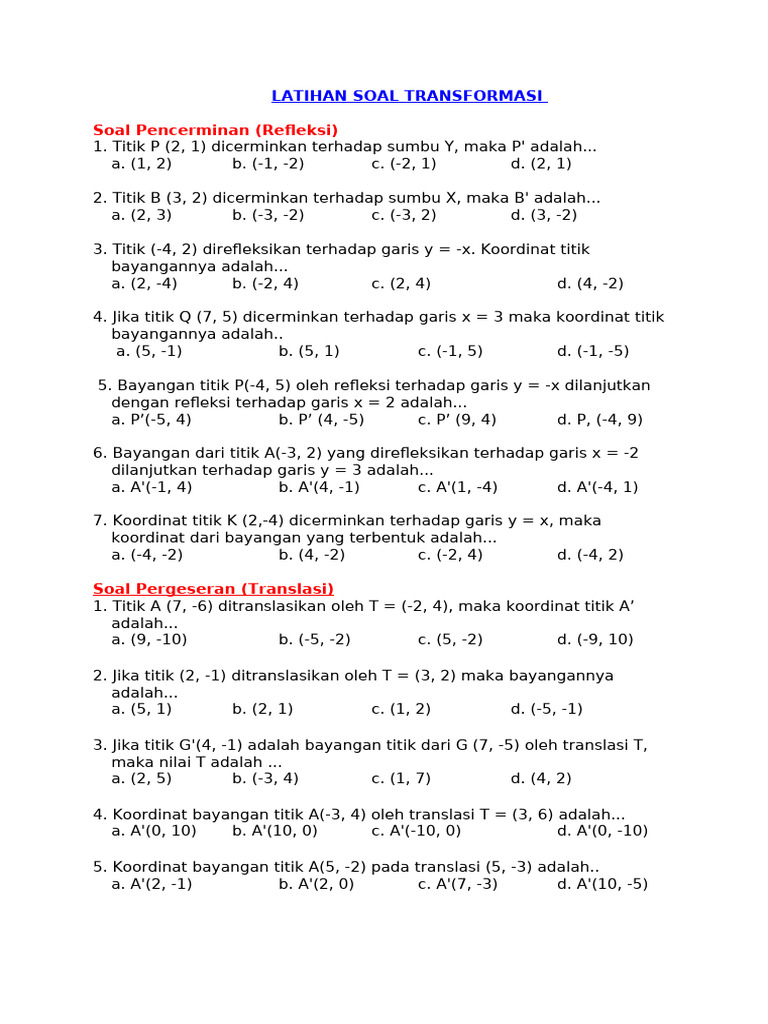 Latihan Soal Transformasi | PDF
