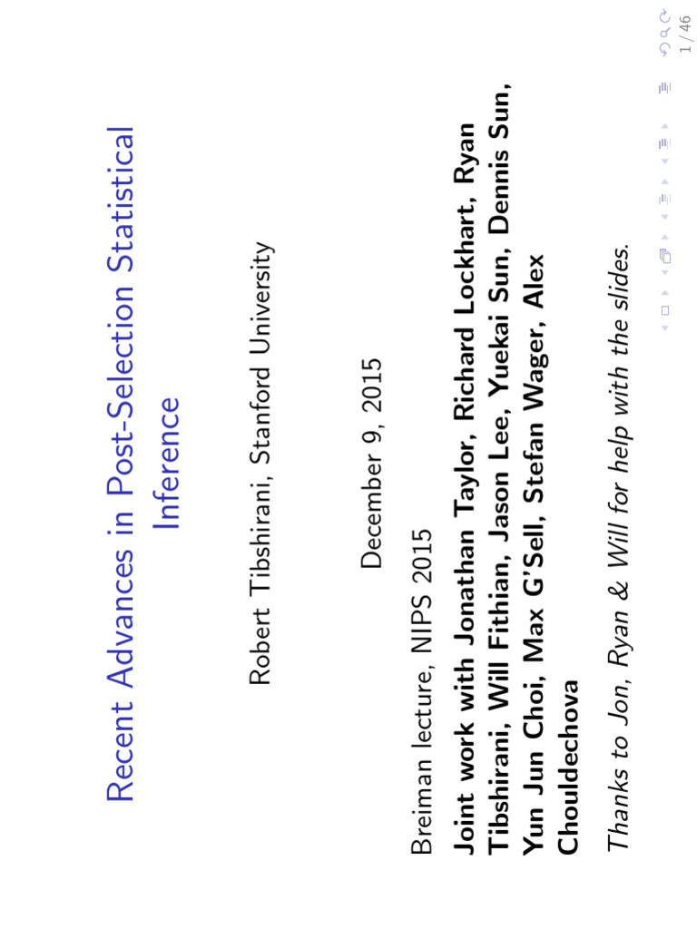 Tibshirani-Recent Advances in Post-Selection Statistical Inference-Nips2015 | PDF | Statistical ...