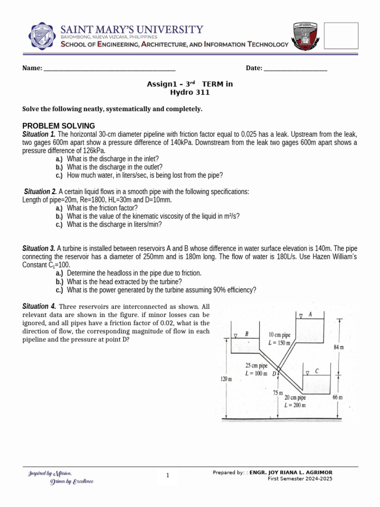 Fluid Mechanics Problem Set | PDF