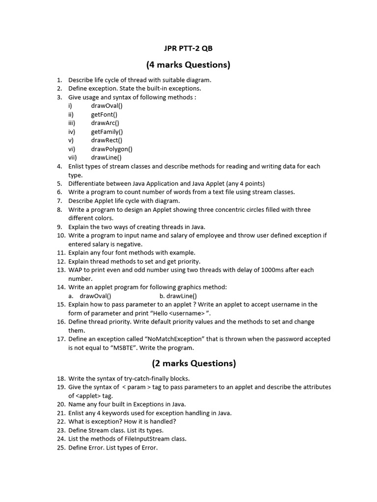 JPR PTT2 QB | PDF | Parameter (Computer Programming) | Java ... JPR PTT2 QB | PDF | Parameter (Computer Programming) | Java ...