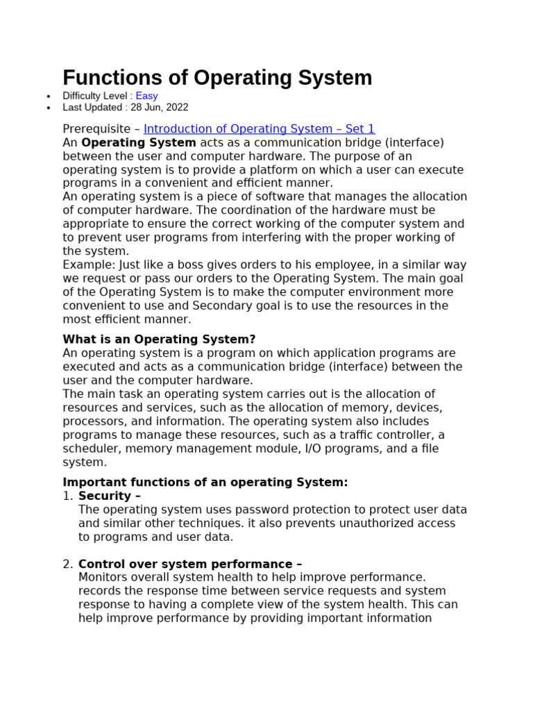 Functions Of Operating System Pdf Operating System Process Computing 