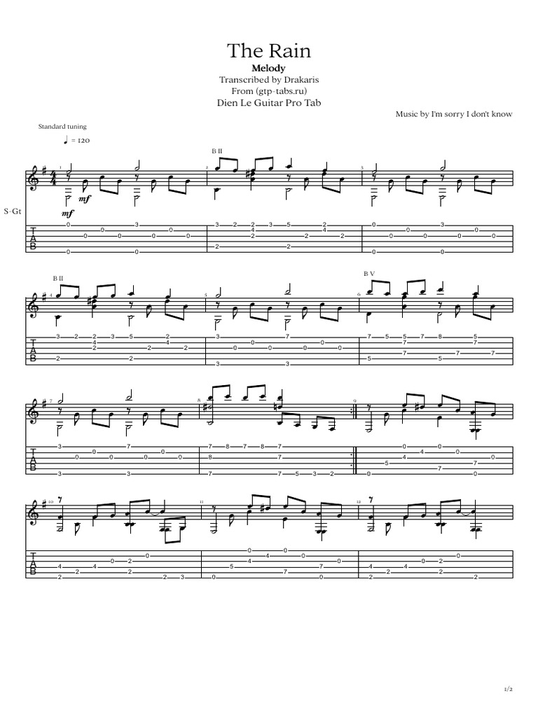 The Rain (Arrangement For Acoustic Guitar With Tab) | PDF | String ...