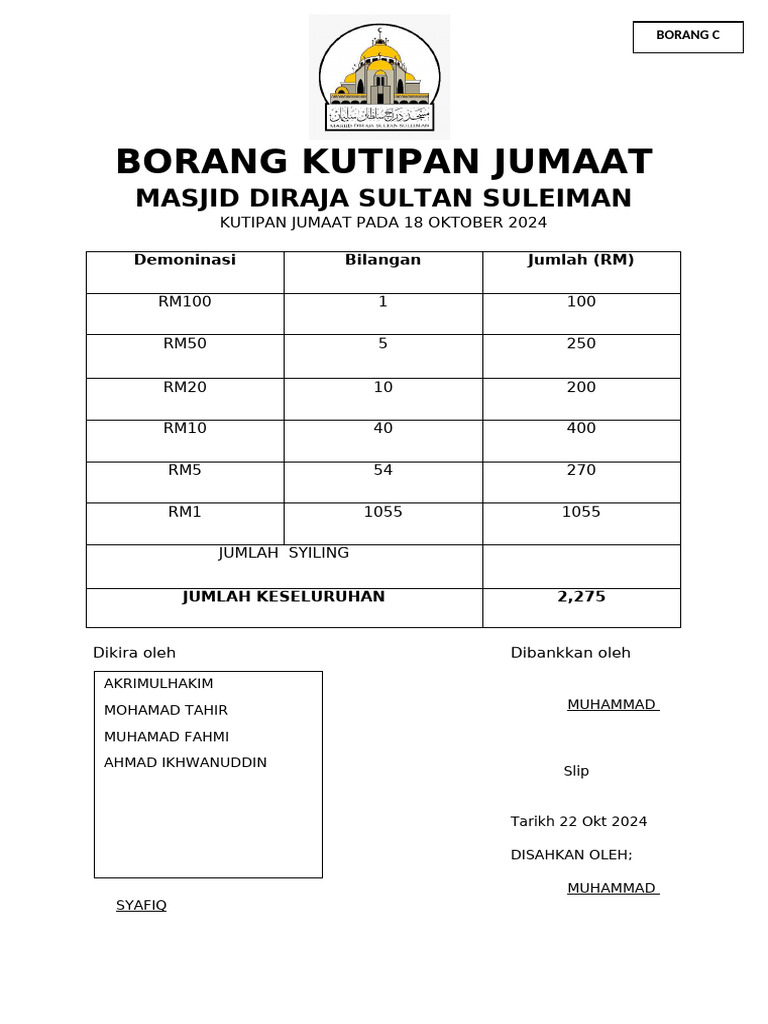 Borang Kutipan Jumaat | PDF
