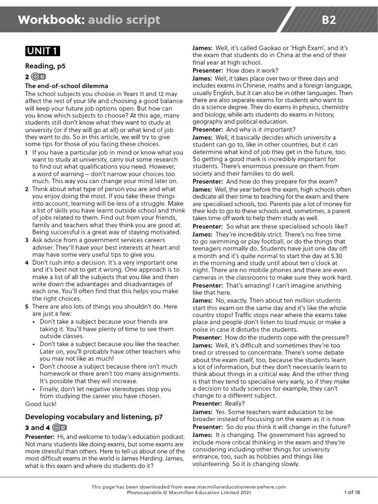 B2 Workbook Audioscript | PDF | Personality Type