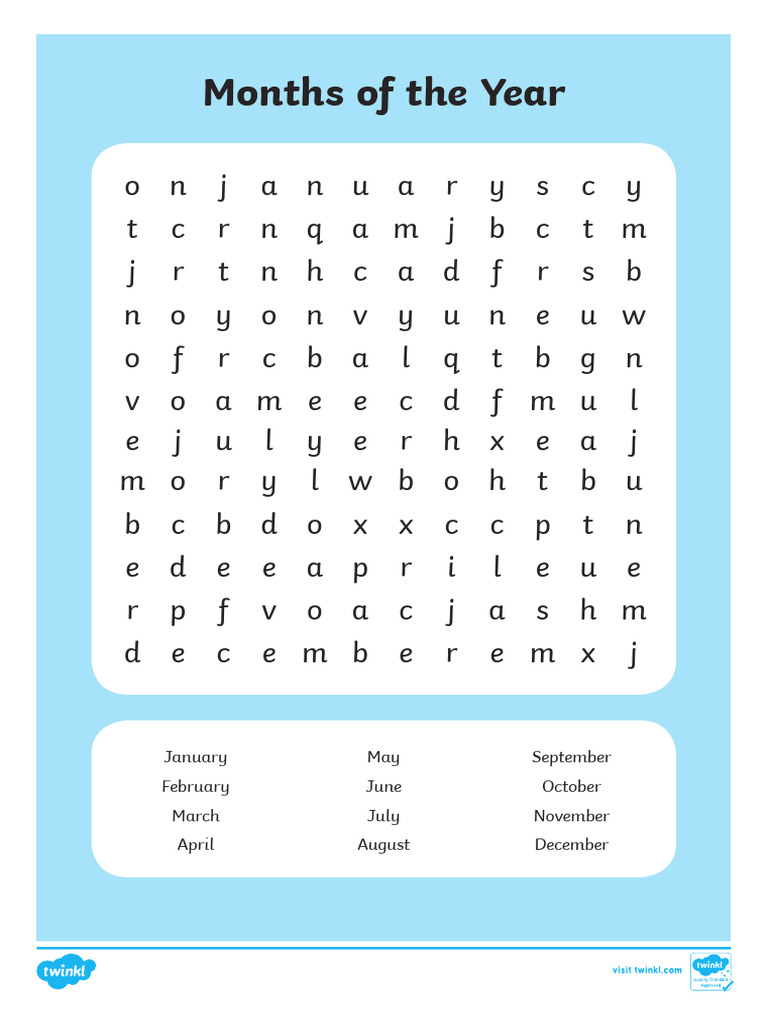 T L 4545 Months of The Year Wordsearch - Ver - 1 | PDF