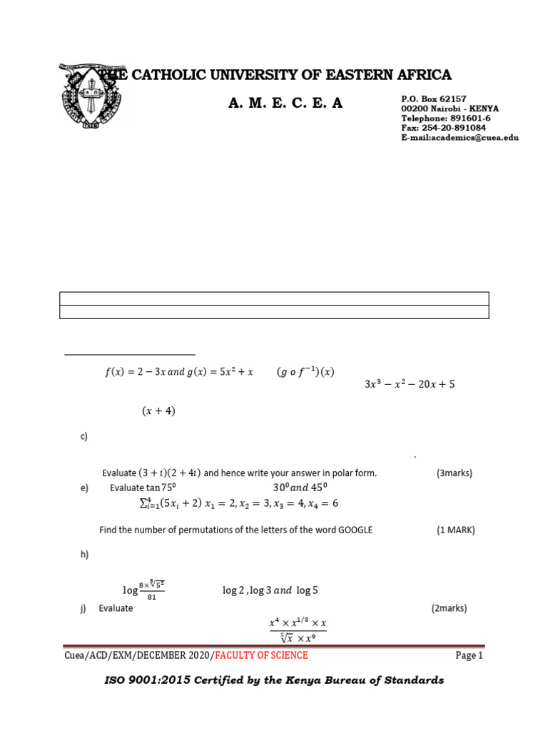 Basic Mathematics Exam Dec 2020 | PDF | Mathematical Concepts ...