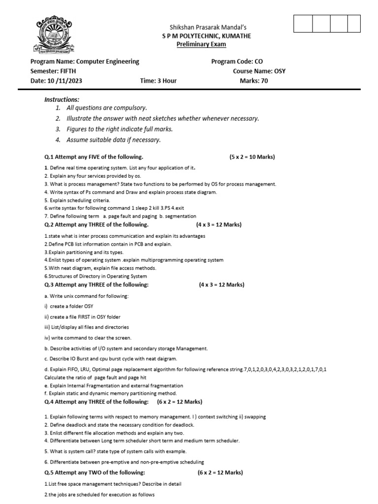 OSY Question Paper Final | PDF | Operating System | Scheduling (Computing)