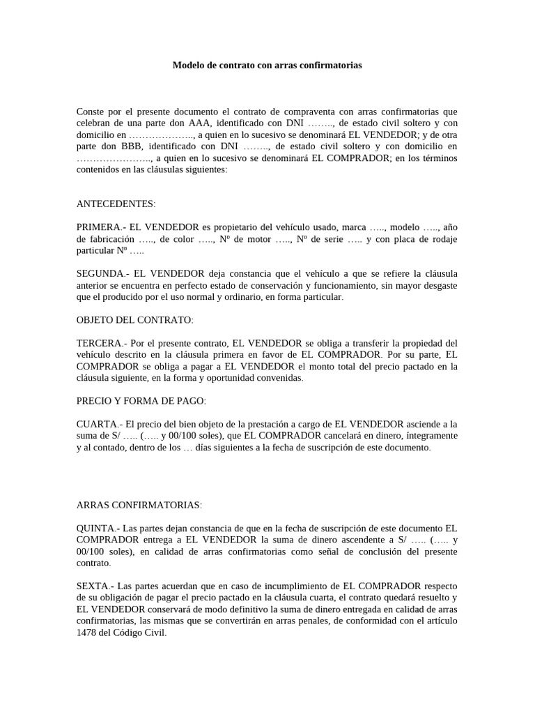 Modelo de Contrato Con Arras Confirmatorias | PDF | Derecho privado | Ley común