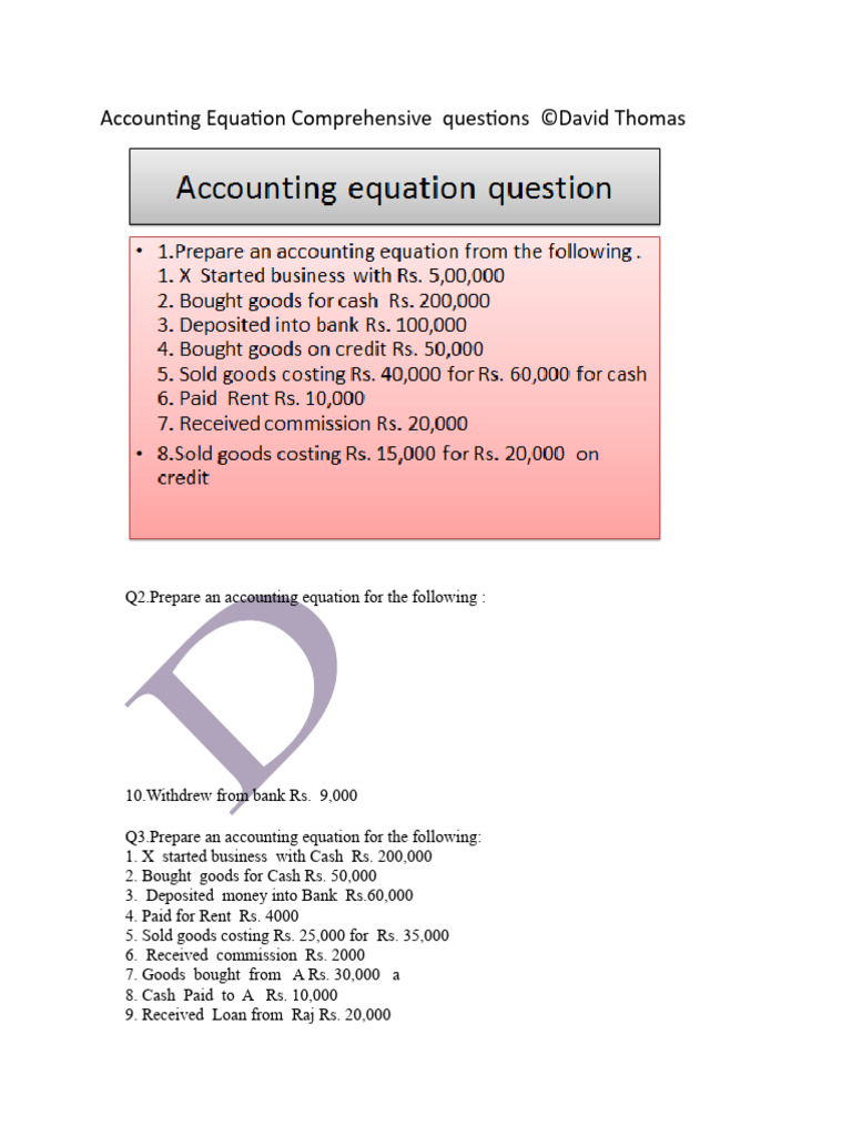 Accounting Equation Transactions Analysis | PDF | Debits And Credits ...