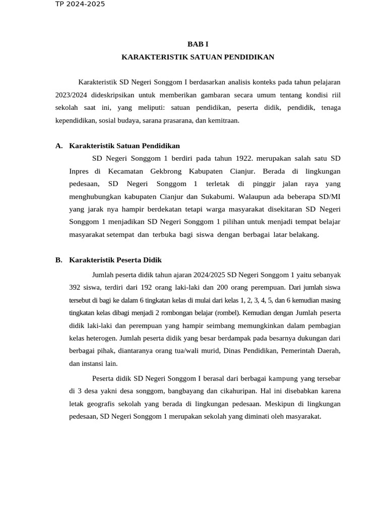 Karakteristik SD Negeri Songgom I 2024-2025 | PDF
