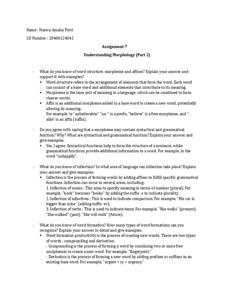 Assignment 7 Part 2 Pdf Word Grammatical Number