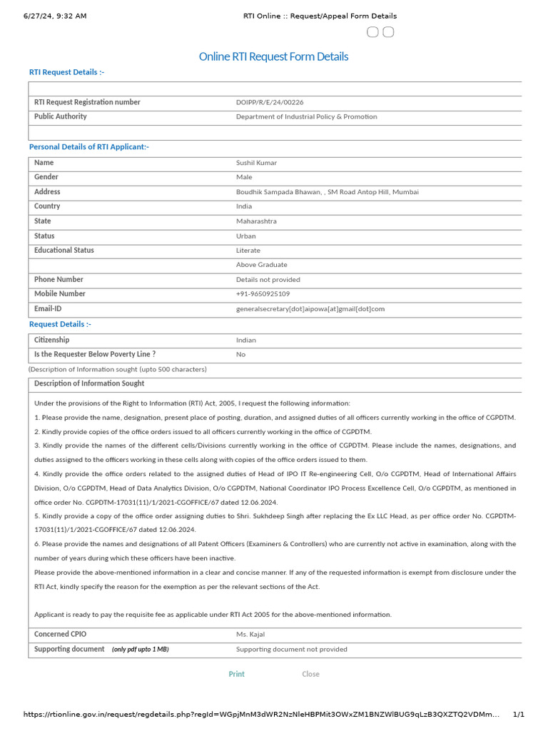 RTI On The Officer Working in The Office of CGPDTM | PDF | Civil Law ...