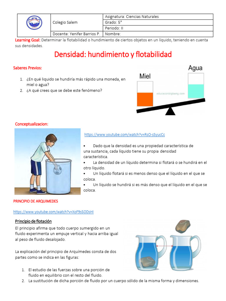 Hundimiento y Flotabilidad 5º | PDF | Densidad | Mecánica de fluidos