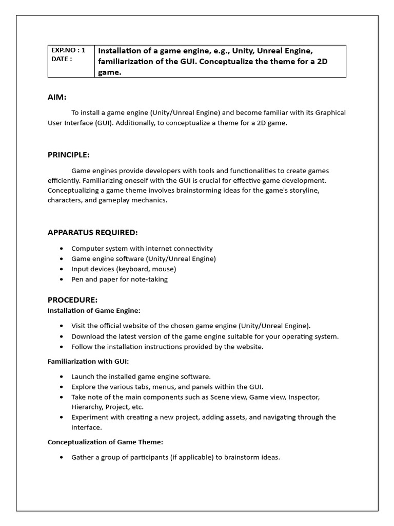 Game Development Lab Manual | PDF | Graphical User Interfaces | Menu (Computing)