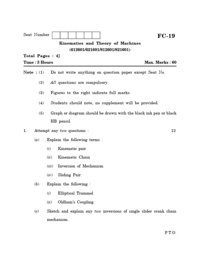 Kinematies and Theory of Machines (612601/621601/812601/821601) Total ...