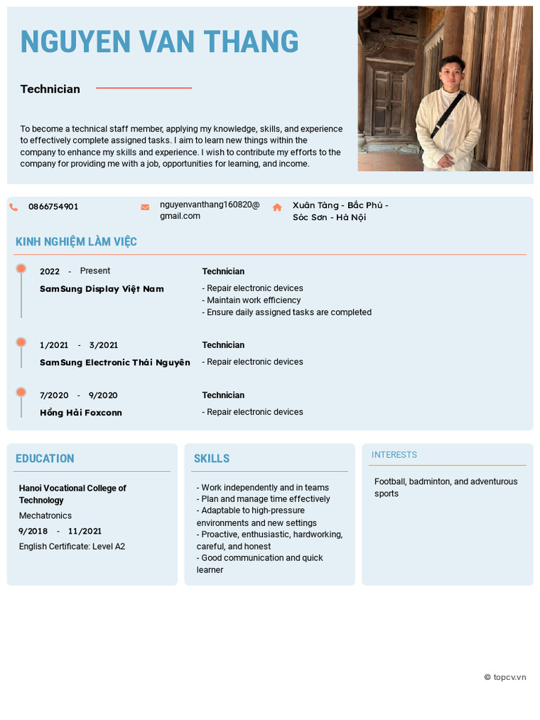 CV Nguyen Van Thang English | PDF
