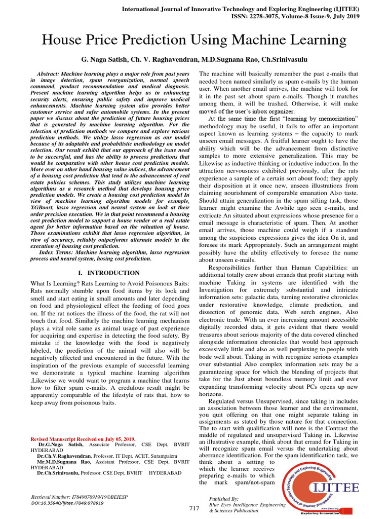 Machine Learning for House Price Prediction | PDF | Machine Learning | Linear Regression
