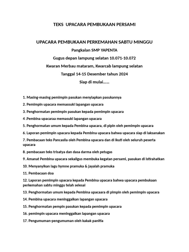 Susunan Upacara Persami | PDF
