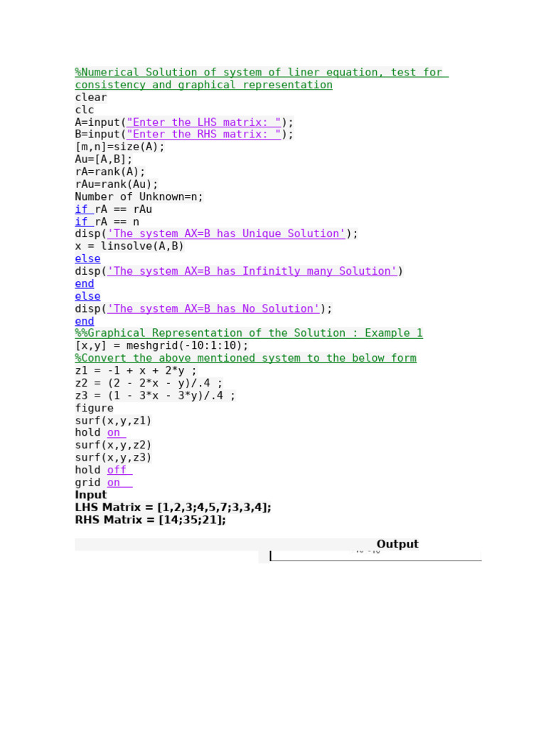 MATLAB 8.0: Solving Linear Equations | PDF
