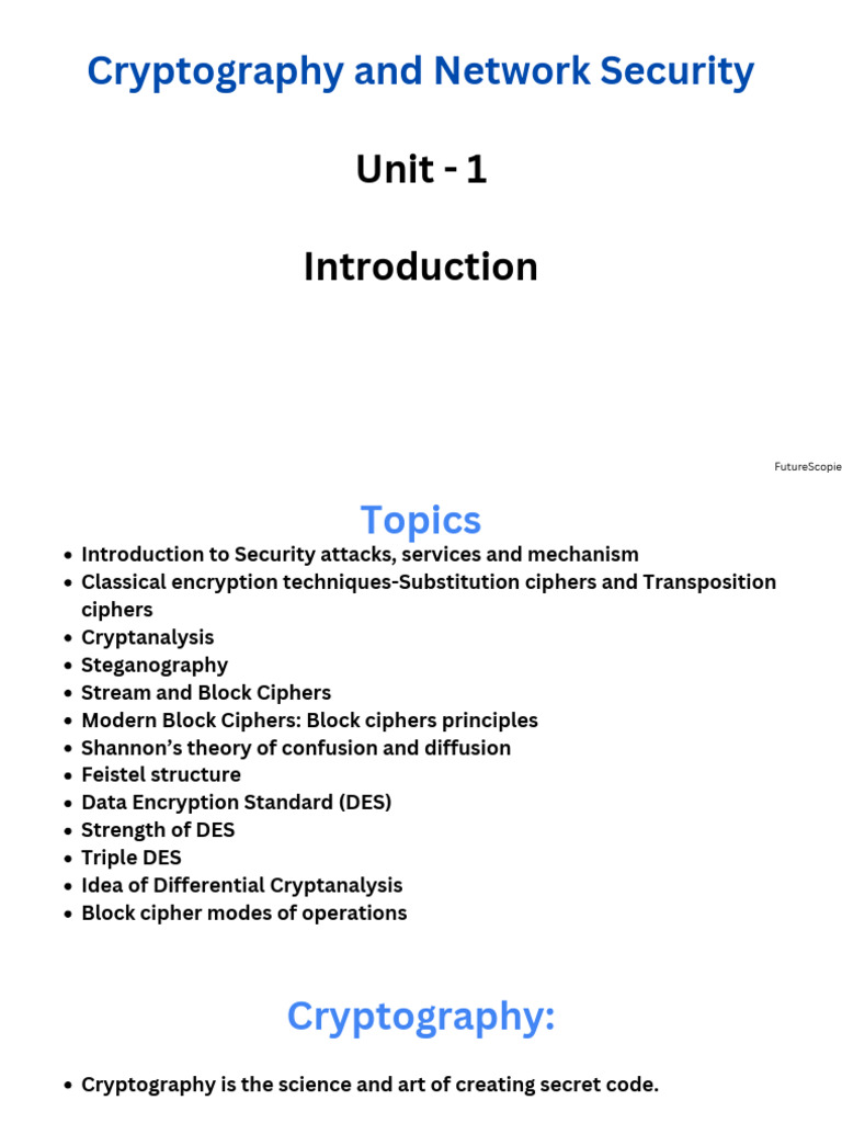 CNS Unit 1 FS | PDF | Cryptography | Cipher